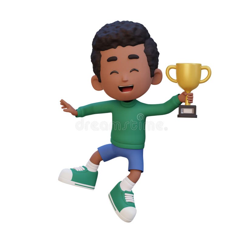 3D Kid Character Celebrating Win Holding a Trophy Stock Image ...
