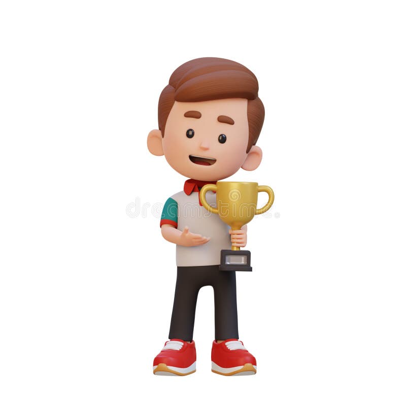 3D Kid Character Celebrating Win Holding a Trophy Stock Image ...