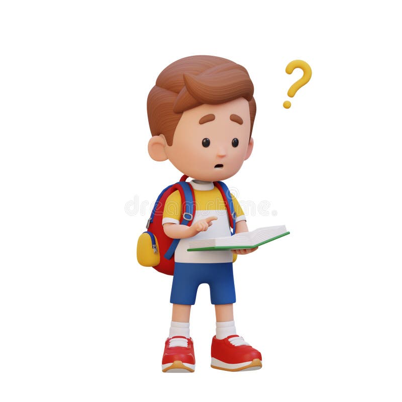 3D Kid Character Get Confused when Reading a Book Stock Image ...