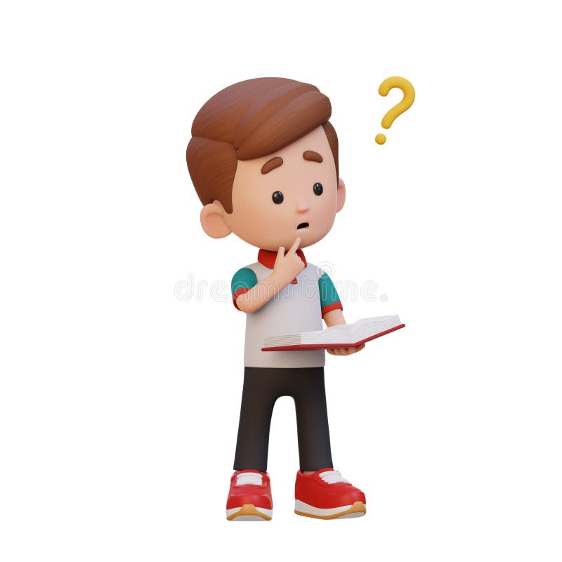 3D Kid Character Get Confused when Reading a Book Stock Image ...