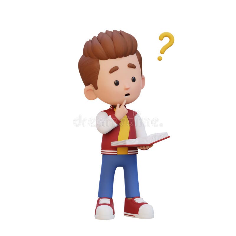 3D Kid Character Get Confused when Reading a Book Stock Image ...