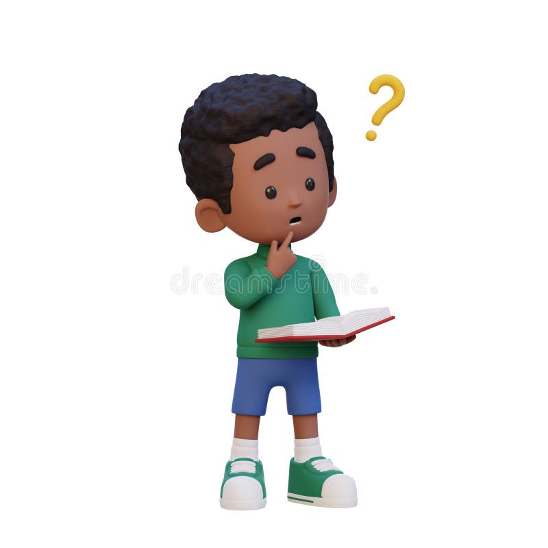 3D Kid Character Get Confused when Reading a Book Stock Photo ...