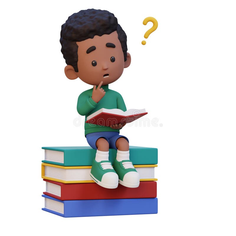 3D Kid Character Get Confused when Reading a Book Stock Photo ...