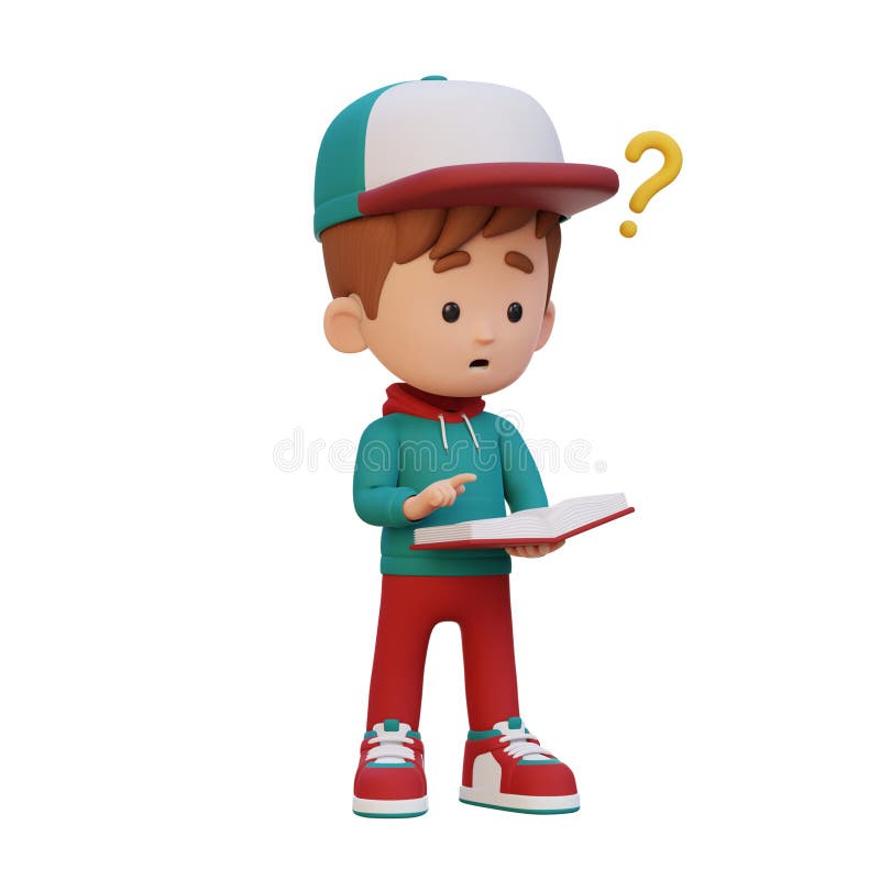 3D Kid Character Get Confused when Reading a Book Stock Photo ...