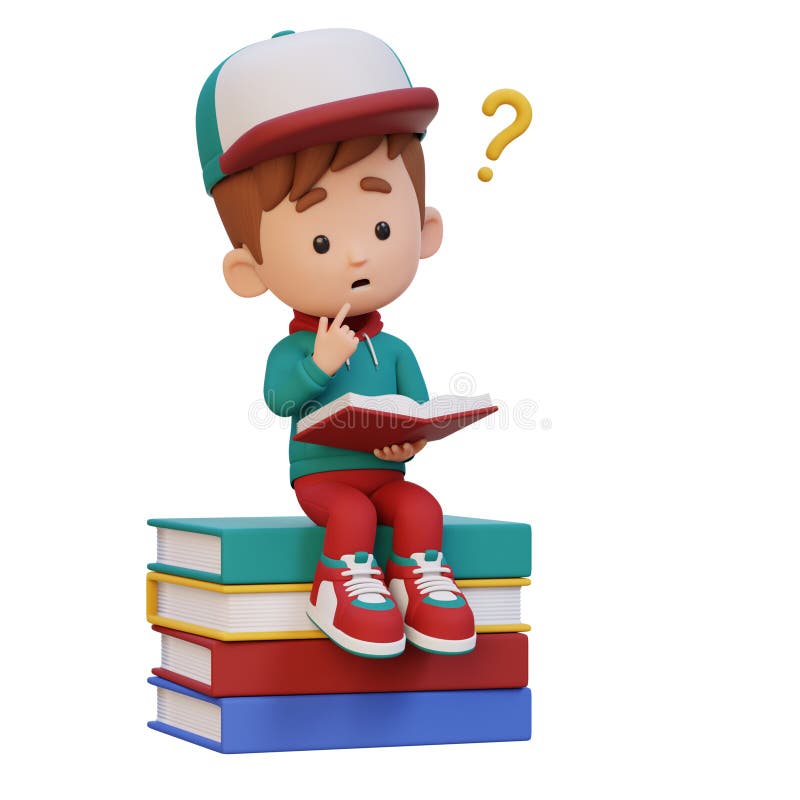 3D Kid Character Get Confused when Reading a Book Stock Image ...