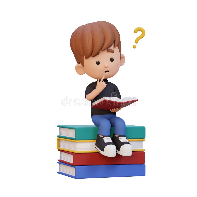 3D Kid Character Get Confused when Reading a Book Stock Image ...
