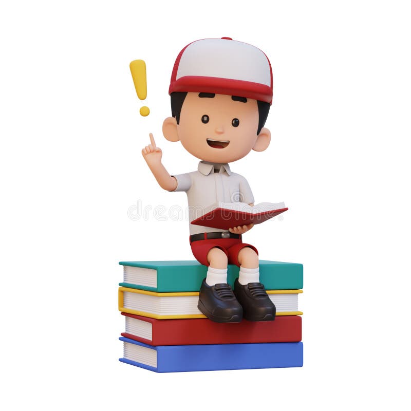 3D Kid Character Get an Idea when Reading a Book Stock Image ...