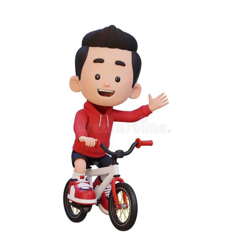 3D Kid Character Ride Bike Go To School Stock Image - Illustration of ...