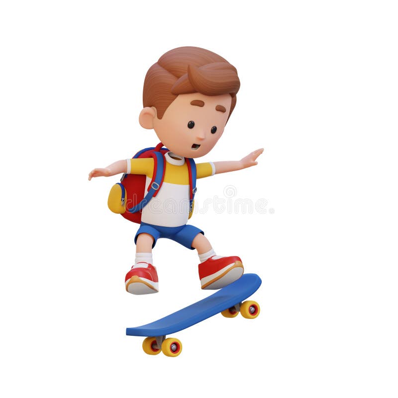 3D Kid Character Ride Skateboard Stock Photo - Illustration of action ...