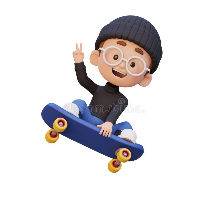 3D Kid Character Ride Skateboard Stock Photo - Illustration of child ...