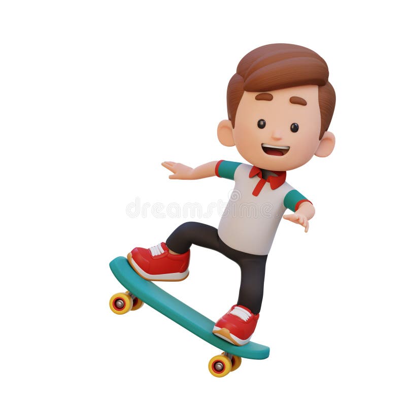 3D Kid Character Ride Skateboard Stock Image - Illustration of standing ...