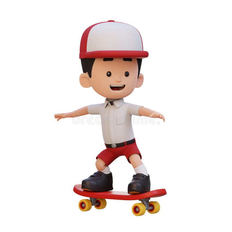 3D Kid Character Ride Skateboard Stock Image - Illustration of person ...