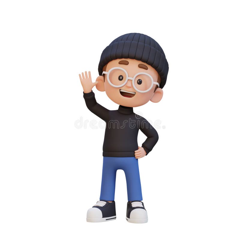 3D Kid Character Waving Hand with Cute Happy Face Stock Image ...