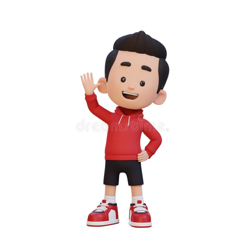 3D Kid Character Waving Hand with Cute Happy Face Stock Image ...
