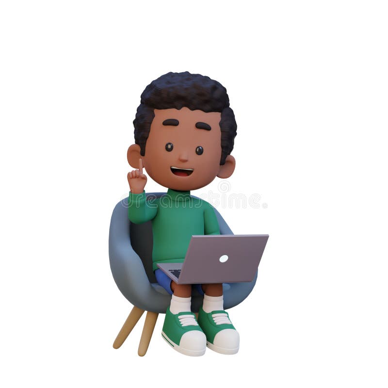 3D Kid Character Working on a Laptop Stock Image - Illustration of ...