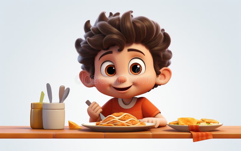 3D Kid Eating Icon on White. Generative by Ai Stock Illustration ...