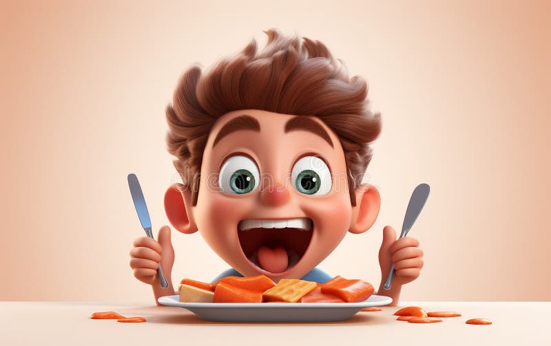 3D Kid Eating Icon on White. Generative by Ai Stock Illustration ...