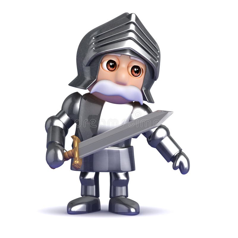 Noble Medieval Knight In Armour Holding A Gold Question Mark Symbol, 3d ...