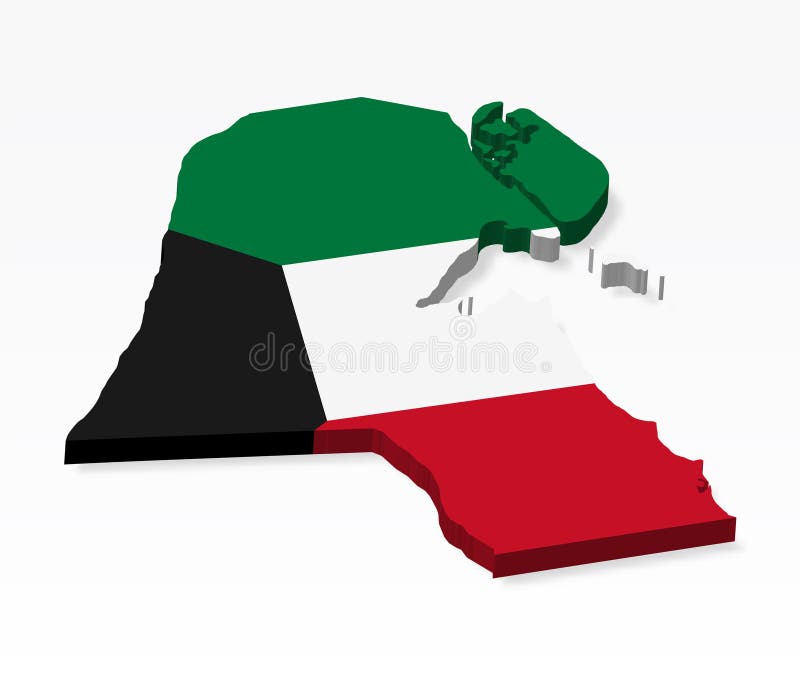 3D Kuwait Map with Flag. Three Dimensional Map of Kuwait with Shadow ...