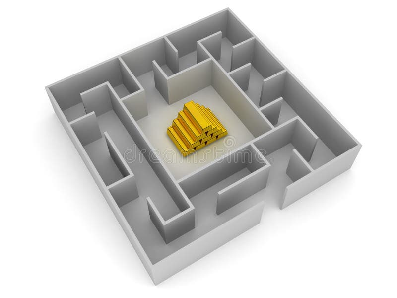 3D Labyrinth with Gold in the Middle Stock Illustration - Illustration ...
