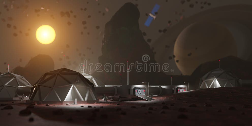 3D Landscape of Mars Surface with Colony Buildings, the Colony on Mars ...