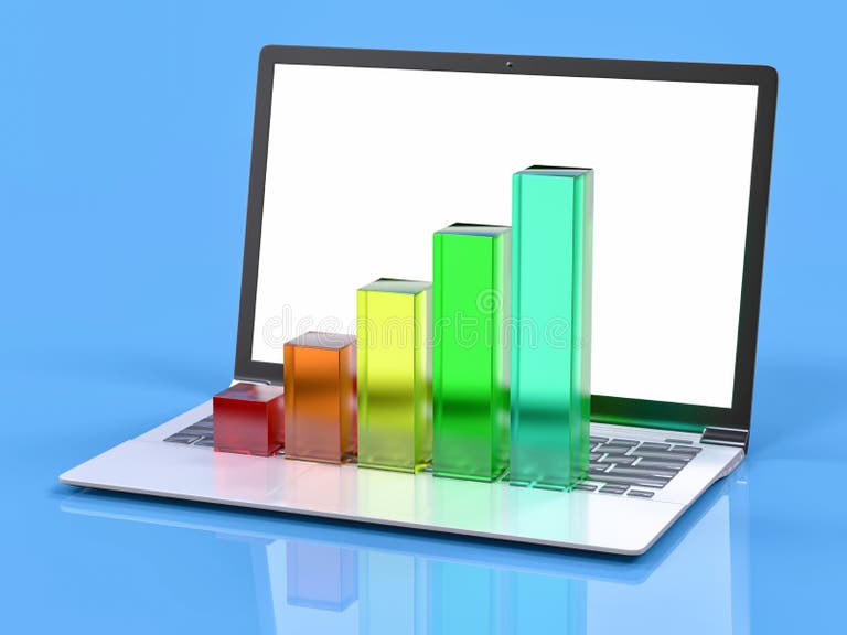 3D Laptop and Bar Graph stock illustration. Illustration of ...