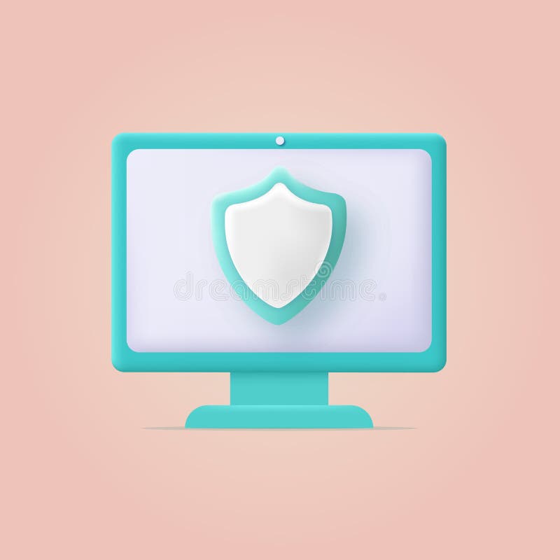 3d Laptop Computer with Security Shield Icon. Vector Stock Illustration ...
