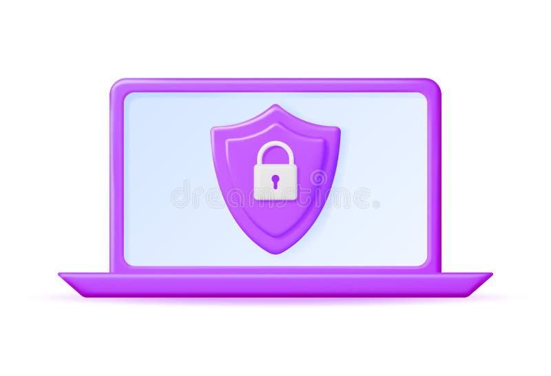 3D Laptop Computer with Shield Lock on the Screen Stock Vector ...
