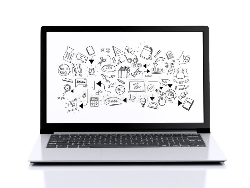 3d Laptop with Education Skecth on Screen Stock Illustration ...