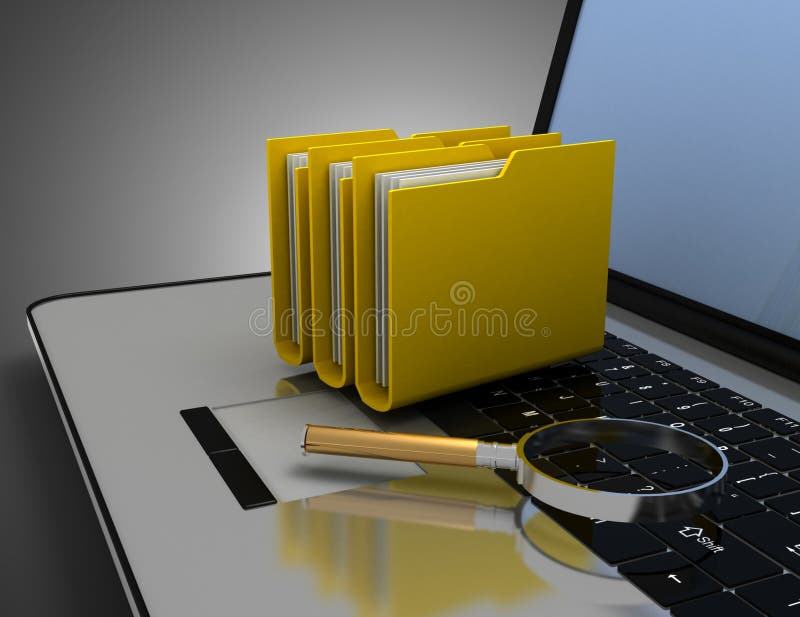 Laptop and Files Concept . 3d Illustration Stock Illustration ...