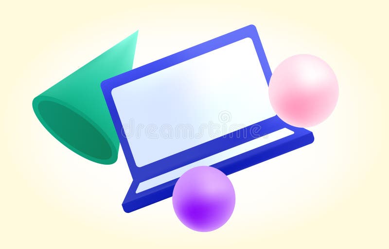 3D Laptop, Geometric Shapes. Abstract Illustration Technology. Spheres ...