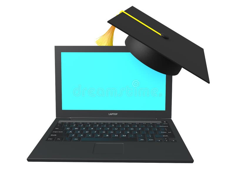 3d Laptop and Graduation Hat Stock Illustration - Illustration of ...