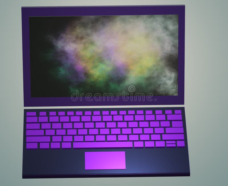 3d Laptop Purple with Colorful Fog Working Screen Stock Image ...