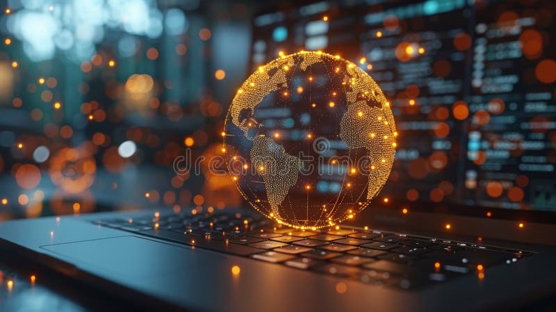 A 3D Laptop with a Network is Shown in this Concept of a Global ...