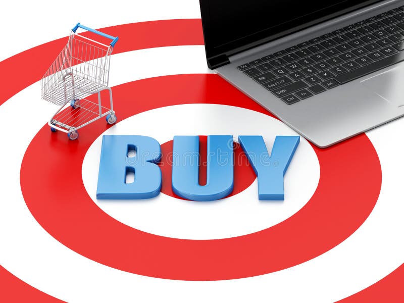 3d Laptop Pc Shopping Cart on Target. E-commerce Concept Stock ...