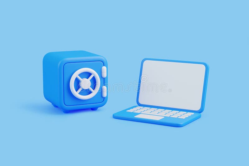 3D Laptop and Safe Icon Representing Cybersecurity Stock Illustration ...