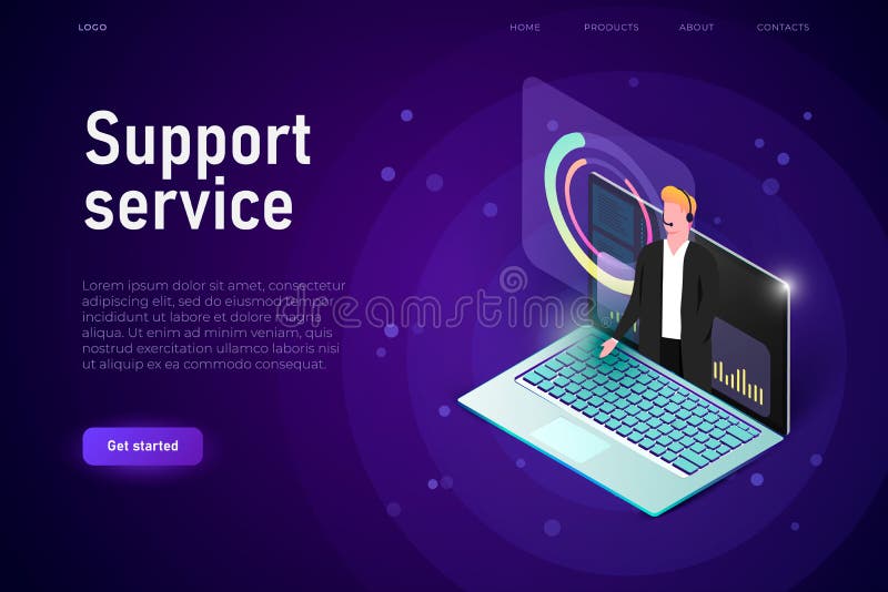 3d Laptop with Support Staff. Support Service Illustration Stock Vector ...