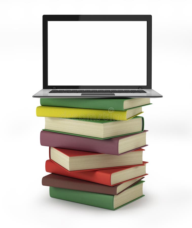 3d Laptop On Top Of A Pile Of Books Stock Illustration - Illustration ...