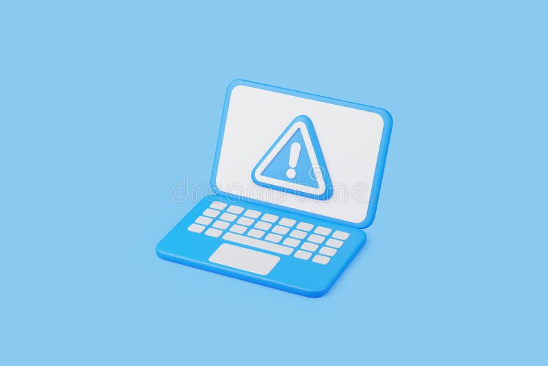 3D Laptop with Warning Alert Icon Stock Illustration - Illustration of ...
