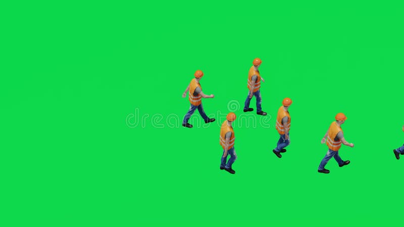 3D Group of Construction Workers with a Crane on Green Screen Stock ...