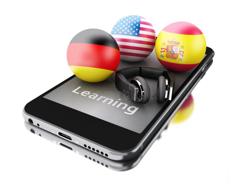 3d Smartphone with English Book. Learning Languages. Stock Illustration ...