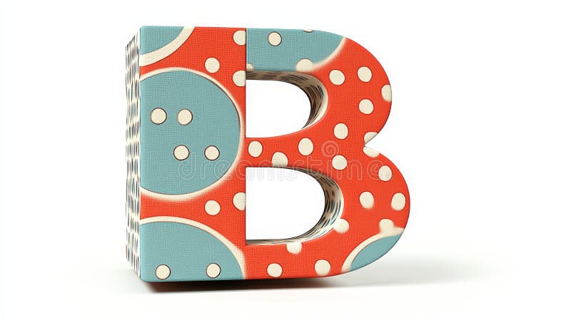 3D Letter B with a Playful Red and Blue Polka Dot and Button Pattern ...