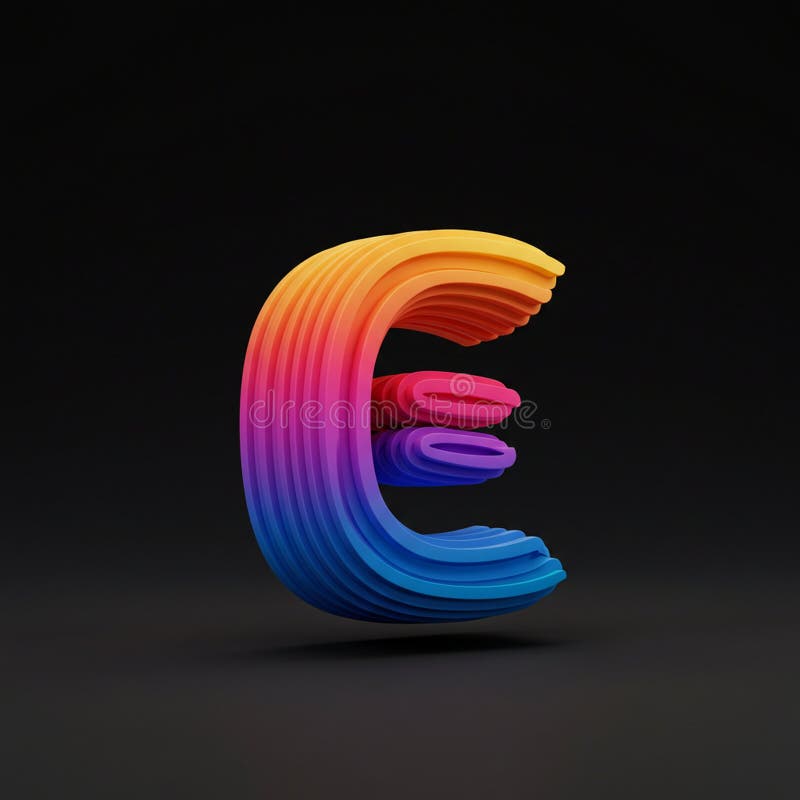 A 3D Letter "E" Composed of Layered, Curved Horizontal Segments in a ...