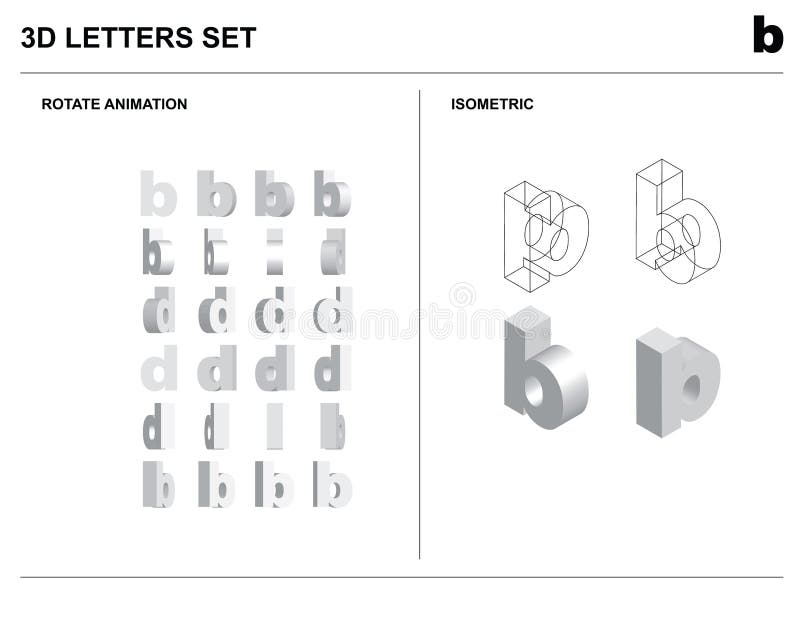 3d B Alphabet Letters Lower Case Set Animate Isometric Wireframe Vector ...