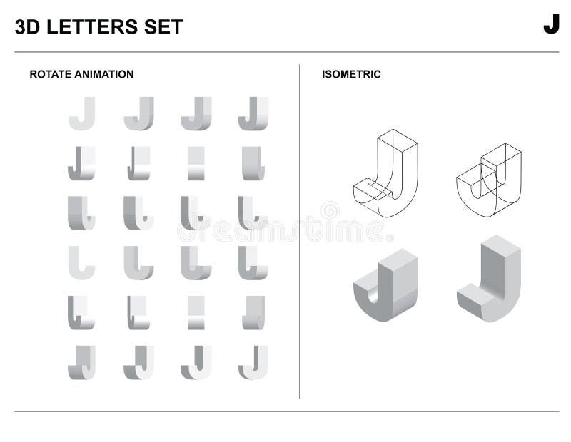 3d J Alphabet Letters Set Animate Isometric Wireframe Vector Stock ...