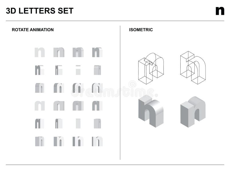 3d N Alphabet Letters Set Animate Isometric Wireframe Vector Stock ...