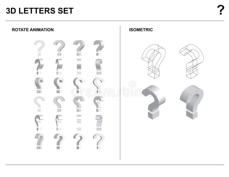3d Question Mark Alphabet Letters Set Animate Isometric Wireframe ...
