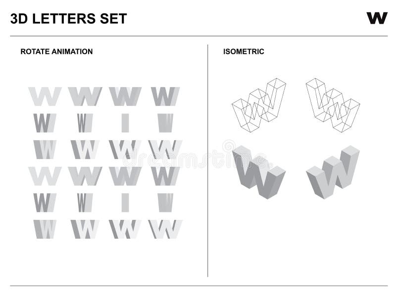 3d W Alphabet Letters Set Animate Isometric Wireframe Vector Stock ...
