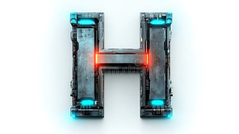 3D Letter H Icon with Industrial Metallic Textures and Glowing Lights ...