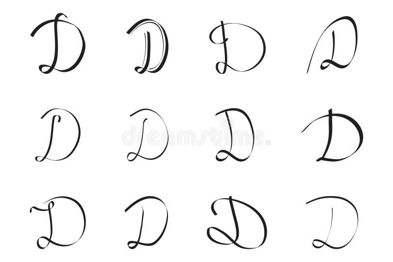 D Letter Initial Cursive Hand Written Calligraphic Alphabet Set for ...